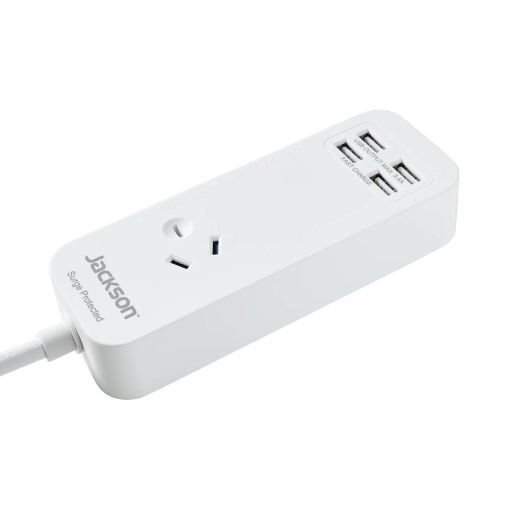 Jackson Powerboard 1 Socket With 4 USB Fast Charge 0.9m PT3USB3A Power ...