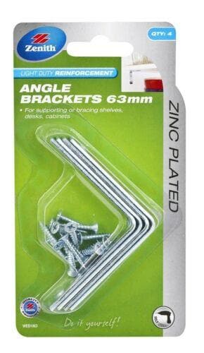 Zenith Light Duty Reinforcement Angle Brackets Zinc 15mmX63mm WEB1063