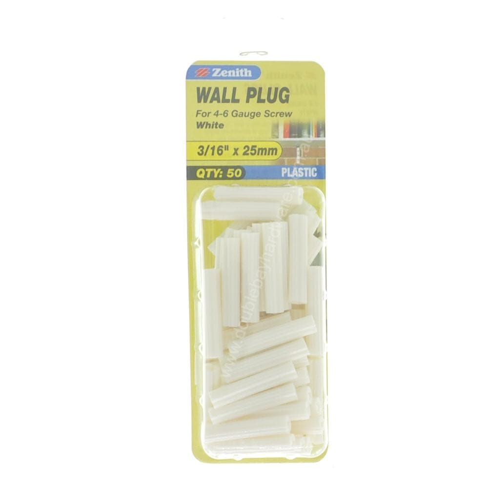 Zenith Wall Plug White 3/16"x25mm For 4-6 Gauge Screw EAU0225
